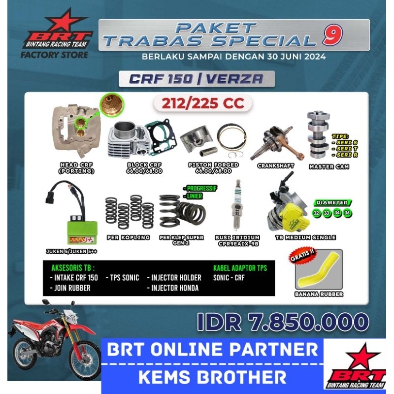 Jual PAKET BORE UP CRF BRT TRABAS SPECIAL 9 ORIGINAL BRT | Shopee Indonesia