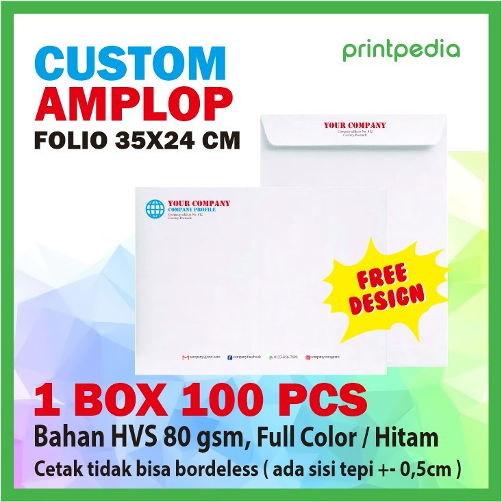 Jual Print / Cetak Amplop 1 Box Folio F4 Uk. 35x24cm (Custom Full Color ...