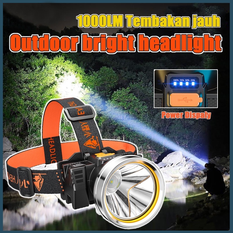 Jual Senter Kepala LED Headlamp 300W Super Terang Outdoor Camping Berburu Hiking USB ...