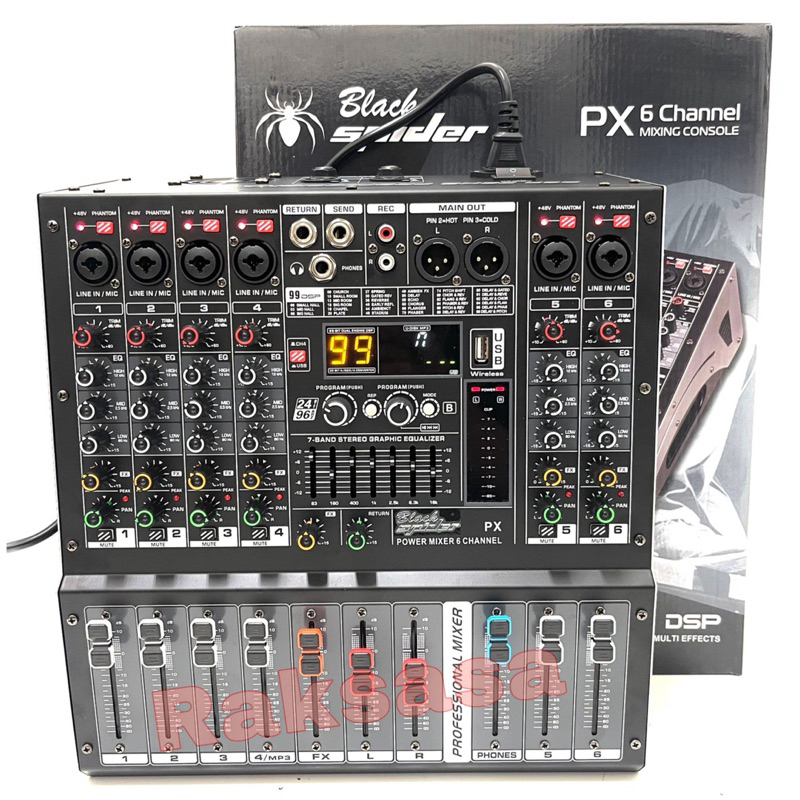 Jual Power Mixer 6 Channel BLACKSPIDER px6 px 6 Original bluetooth | Shopee Indonesia