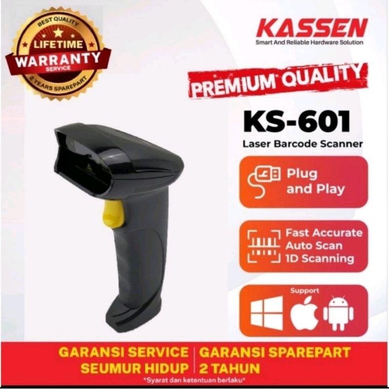 Jual Scanner Barcode 1D Kassen KS 601 Auto Scan Continues USB Paling ...