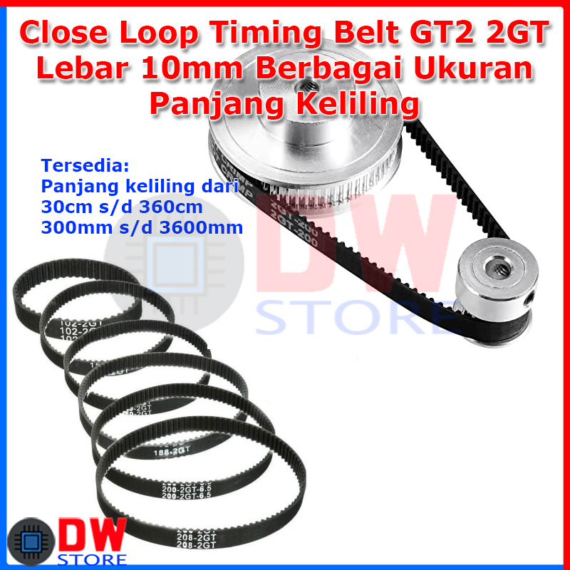 Jual Close Loop Rubber Timing Belt GT2 2GT Lebar 10mm Berbagai Ukuran 3 ...