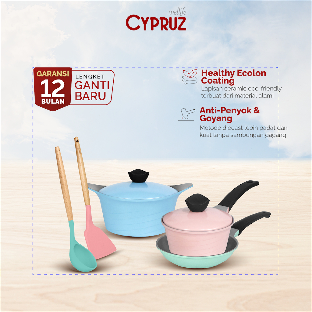 Jual Cypruz Cookware Set Anti Lengket Pink Ceramic Diecast 5 Pcs ...