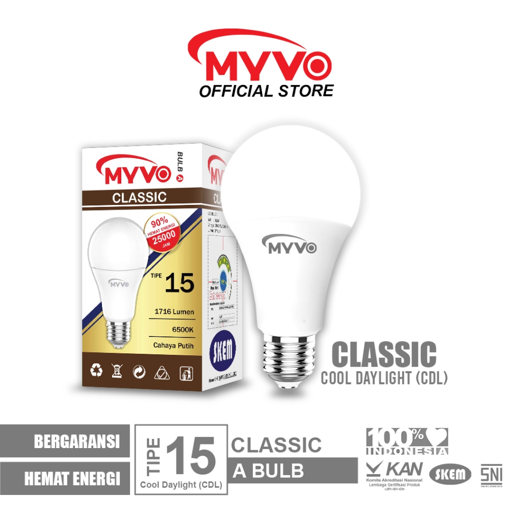 Jual MYVO Lampu LED Classic Tipe 15 A Bulb Bohlam Cahaya Putih | Shopee Indonesia