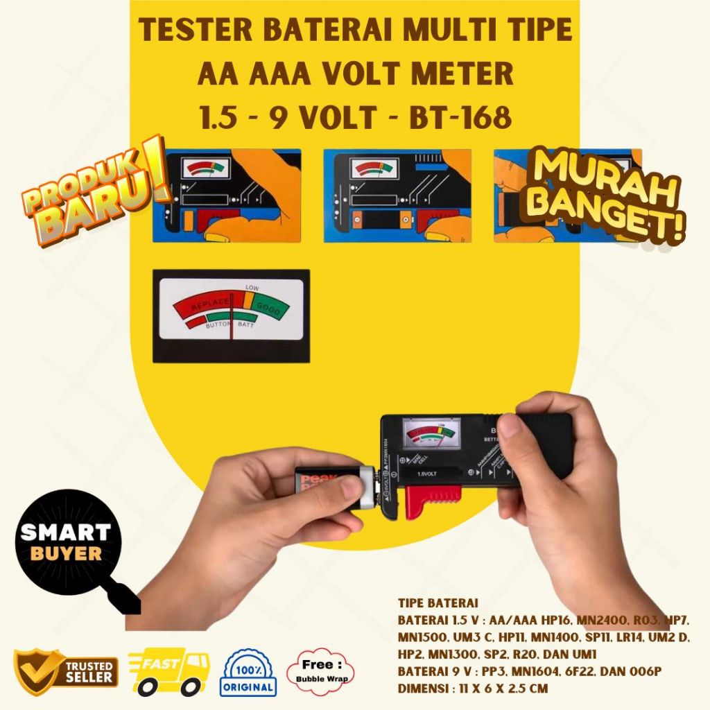 Jual Tester Baterai Multi Tipe AA AAA Volt Meter Indikator Kualitas ...