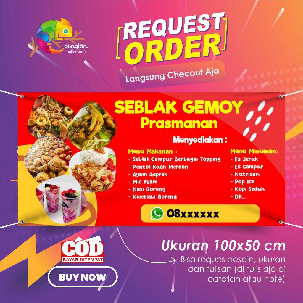 Jual Spanduk Banner 100x50 Seblak Prasmanan Custom Desain | Shopee ...