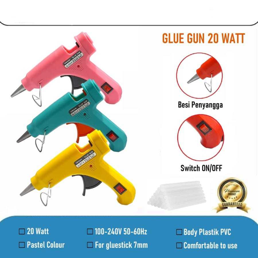 Jual Glue Gun 20 Watt Warna Pastel / Lem Tembak 20Watt / Hot Melt ...
