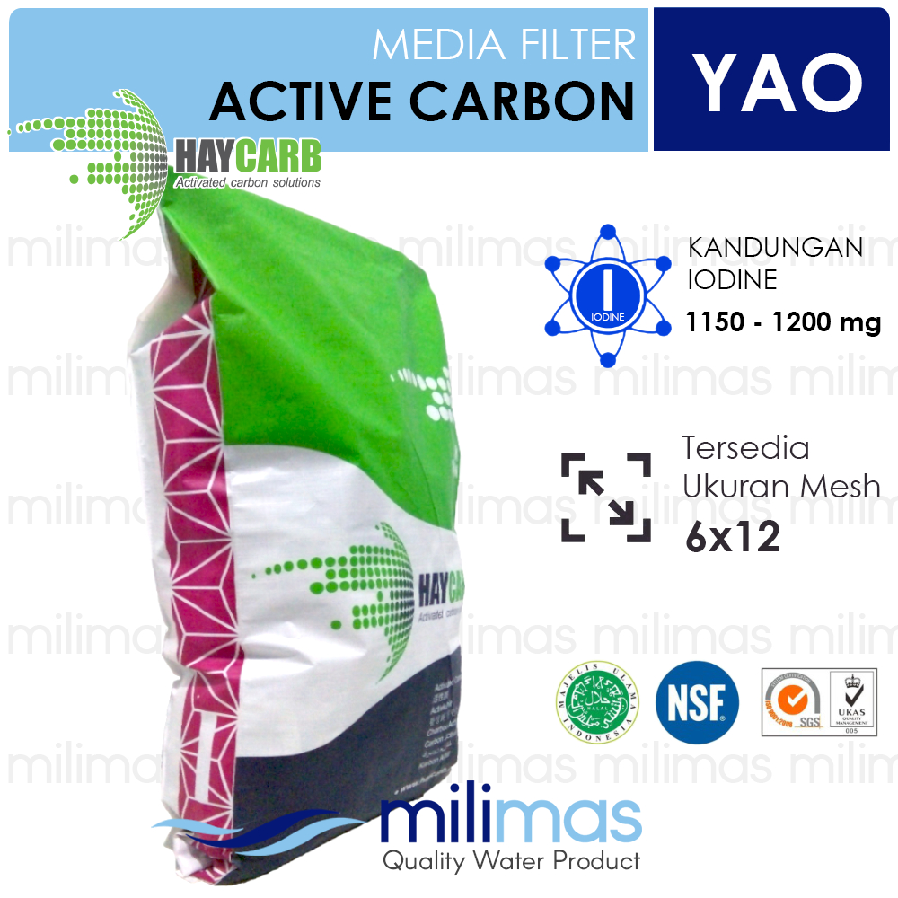 Jual HAYCARB YAO ACTIVATED CARBON - Karbon Aktif Iodine 1200 MESH 6x12 ...