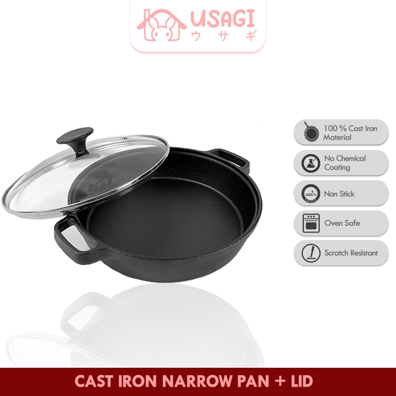 Jual USAGI OFFICIAL - Cast Iron Narrow Pan with LID 24 CM / Fry Pan ...