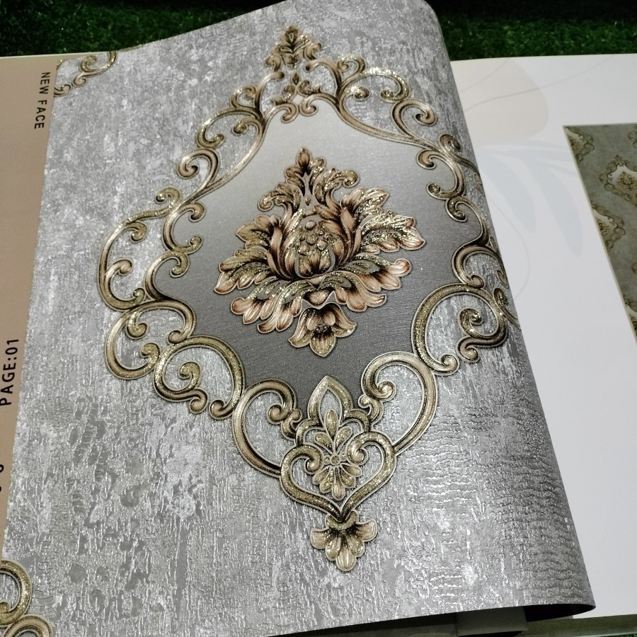 Jual Wallpaper Dinding Klasik Grey Silver Gold Tebal Bergliter Roll ...