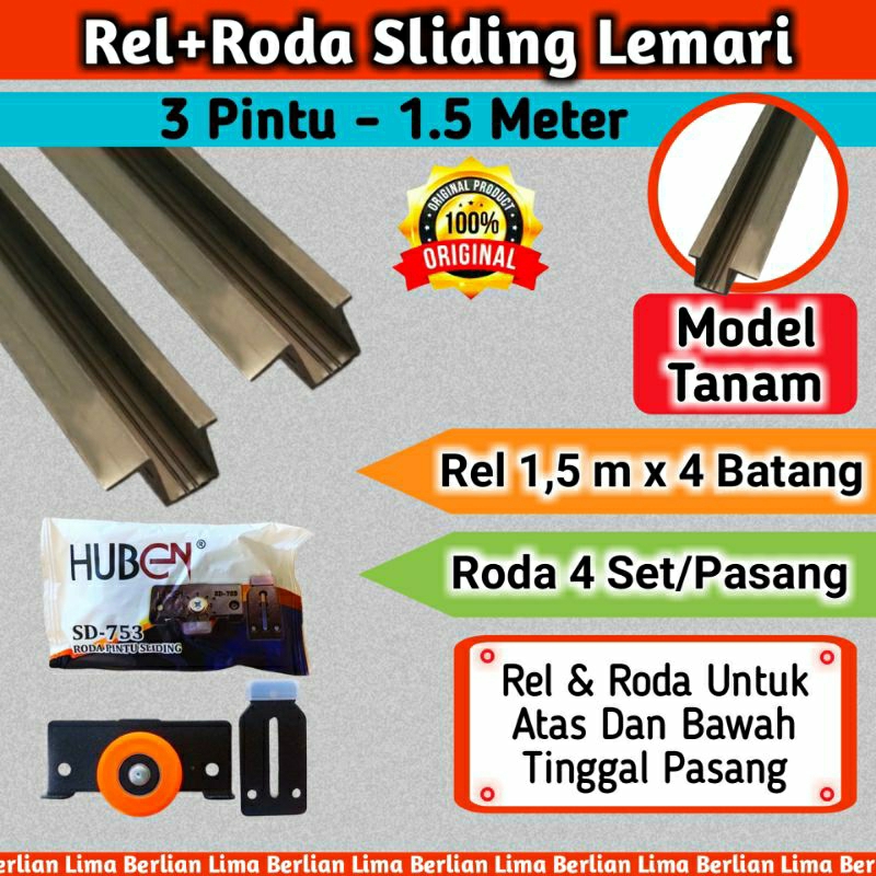 Jual Rel Sliding Lemari Tanam 3 Pintu 1,5 Meter Plus Roda Geser | Shopee Indonesia