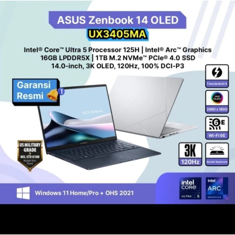 Jual Asus zenbook 14 oled ux3405ma ultra 5-125h 16gb/1tb ssd/14" win11 ...
