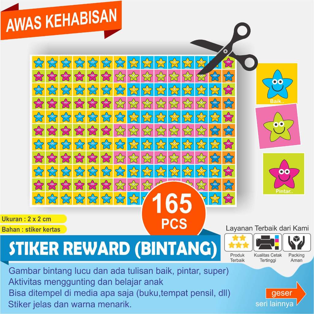 Jual Stiker Reward Hadiah Belajar (Gambar Bintang, Jempol, Kue, Piala ...