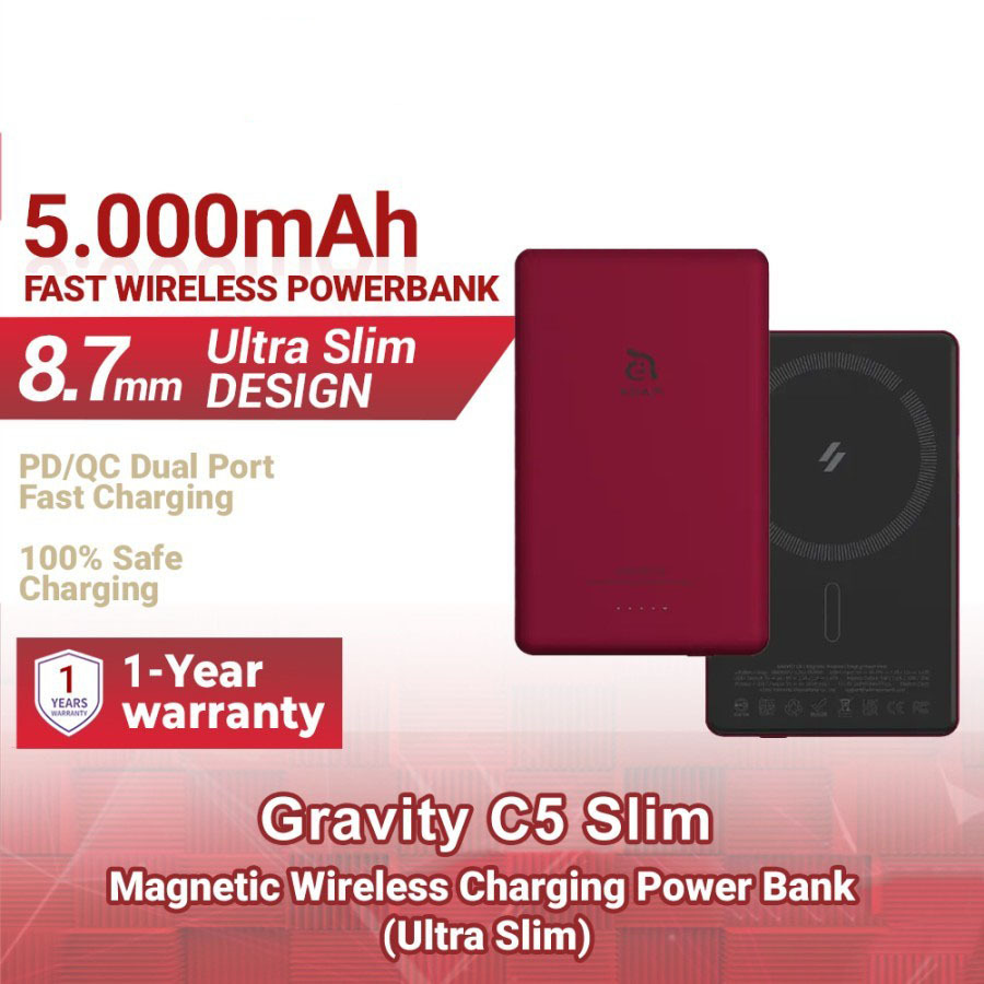 Jual Power Bank GRAVITY C5 - Super Slim Magnetic Wireless Charging ...