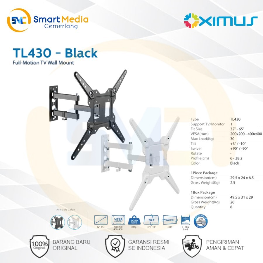 Jual BRACKET MONITOR 32" - 65" OXIMUS TL430 FULL- MOTION TV WALL MOUNT ...