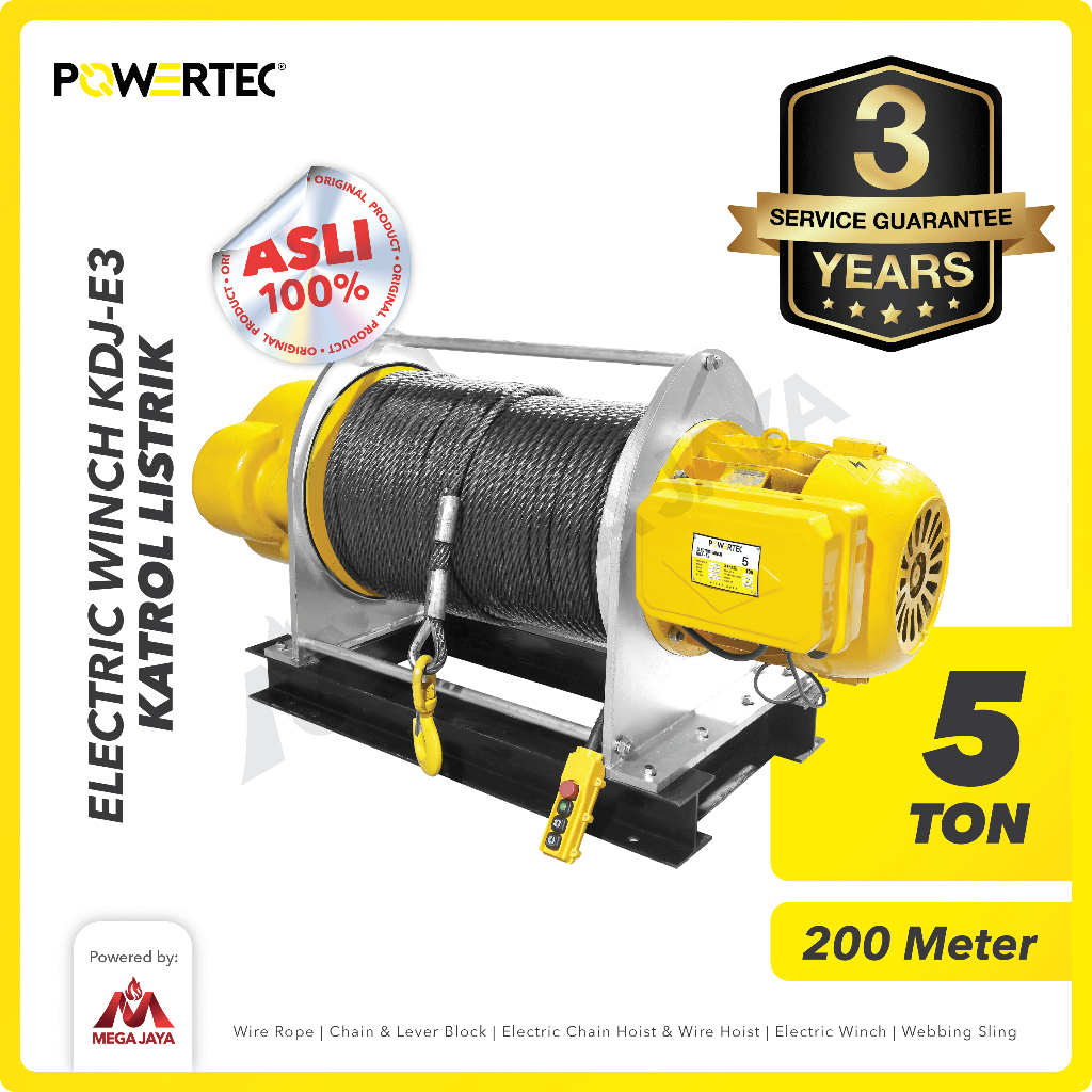 Jual POWERTEC Electric Winch Hoist 5 Ton x 200 Meter 3 Phase KDJ-E3 ...