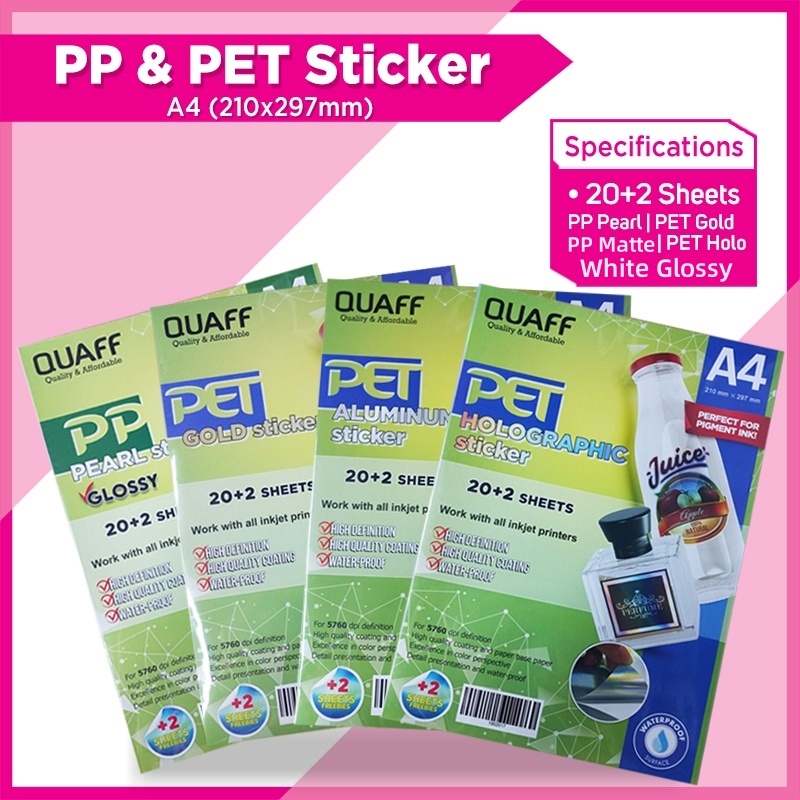 Jual Quaff Kertas Stiker Vinyl Inkjet Anti Air A4 Size 22 Sheets Per ...