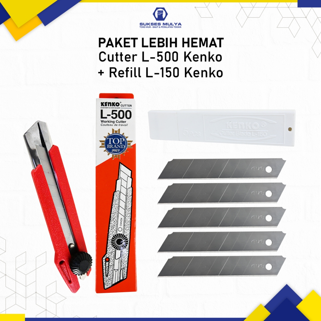 Jual PAKET Cutter Kenko Plus Refil Cutter Besar Isi Katter Kenko L-500 ...