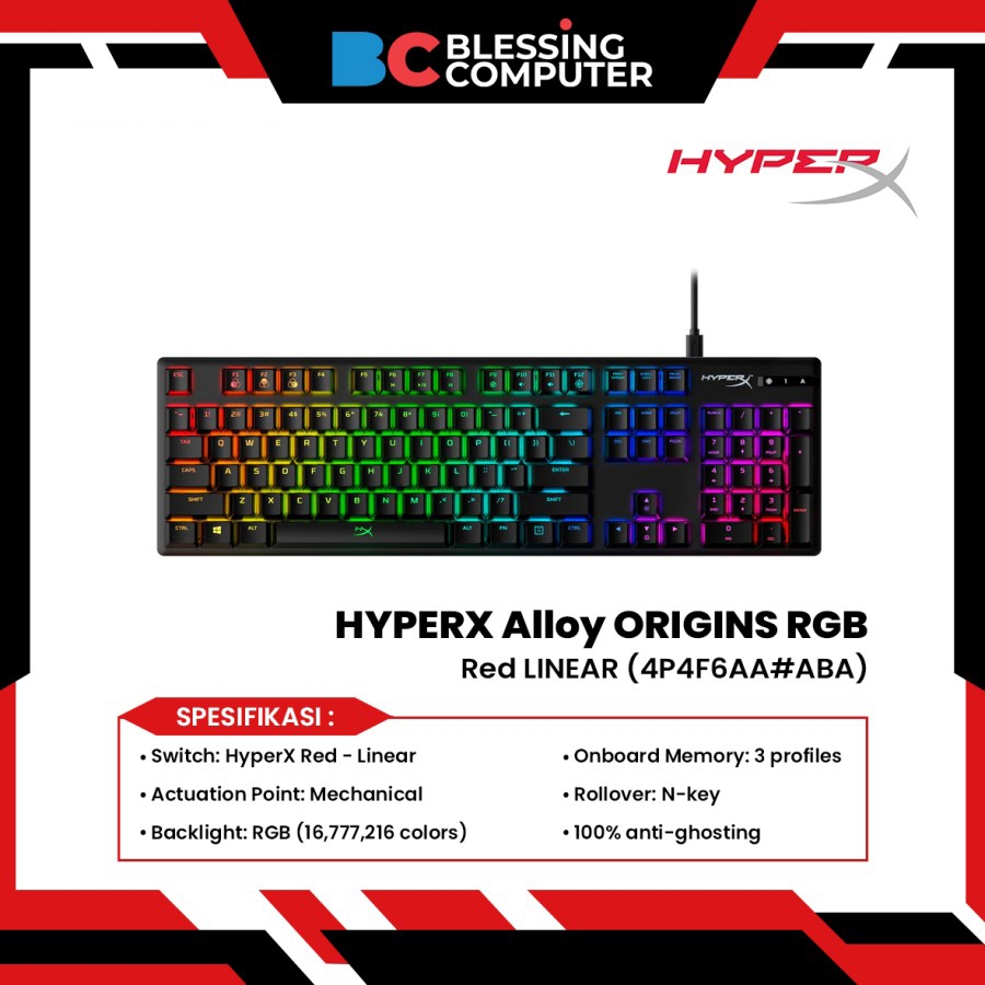 Jual Keyboard Gaming HYPERX Alloy ORIGINS RGB Red LINEAR 4P4F6AA#ABA ...