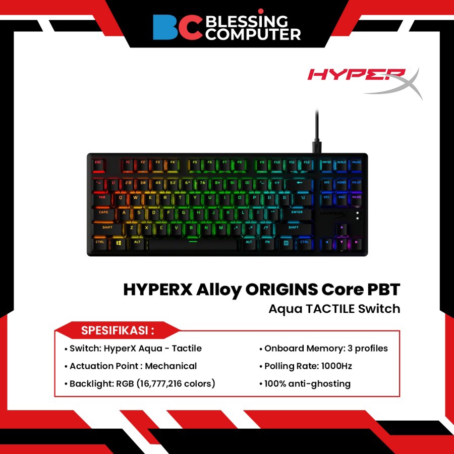 Jual Keyboard Gaming HYPERX Alloy ORIGINS Core PBT AQUA TACTILE Switch ...