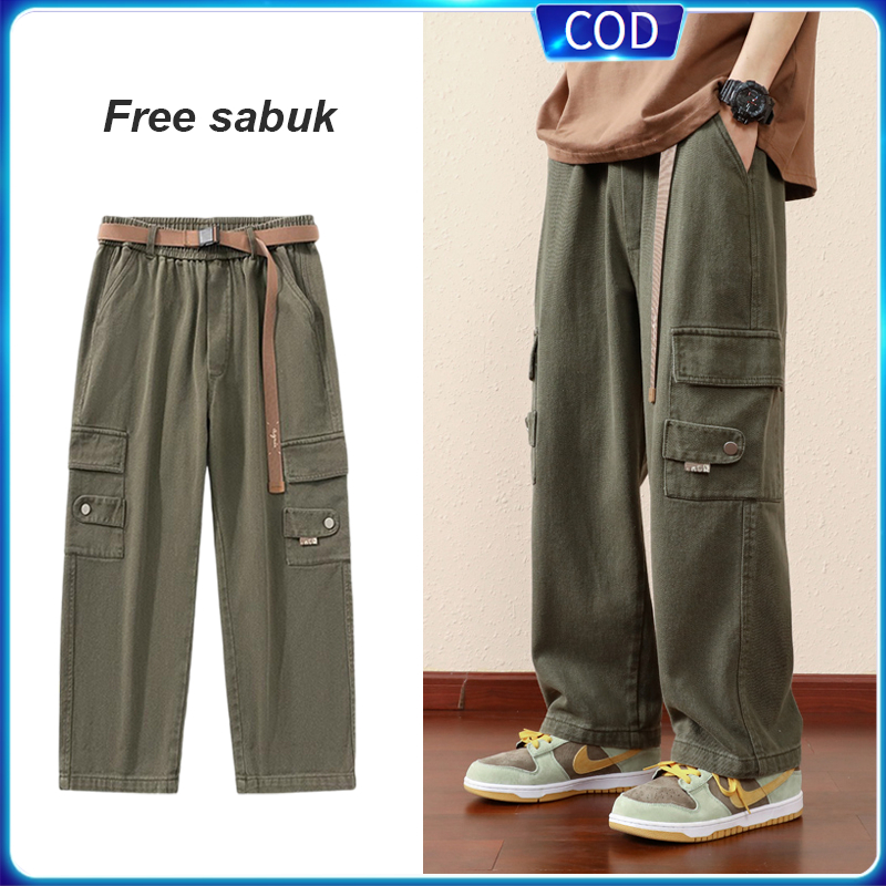 Jual Celana cargo panjang pria Korean Style Loose Pants Oversize Cargo Pants Wide Leg Pants ...