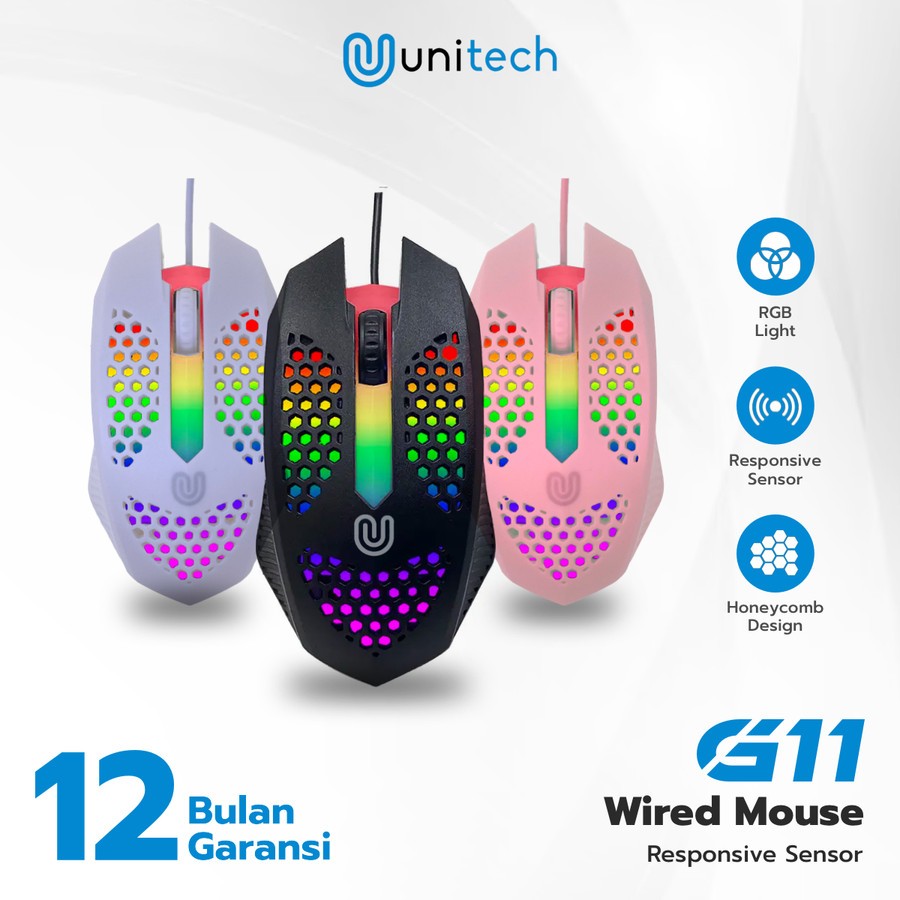 Jual Mouse Gaming Kabel USB Honey Comb Unitech G11 / Mouse LED RGB 7200 ...