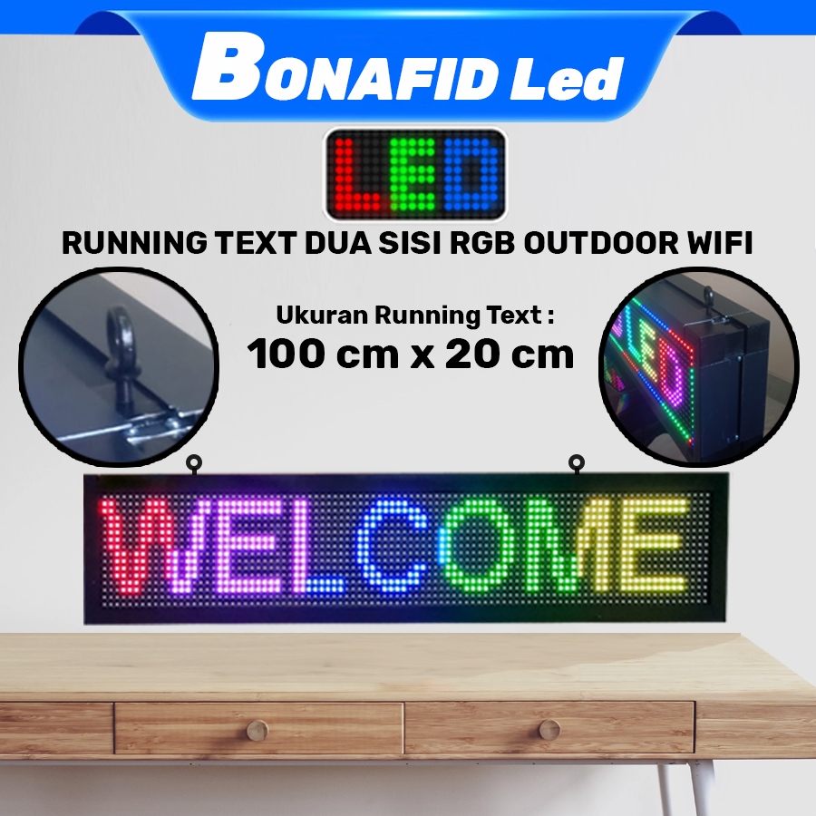 Jual DUA SISI Running Text RGB 100cm x 20cm Wifi Outdoor | Shopee Indonesia