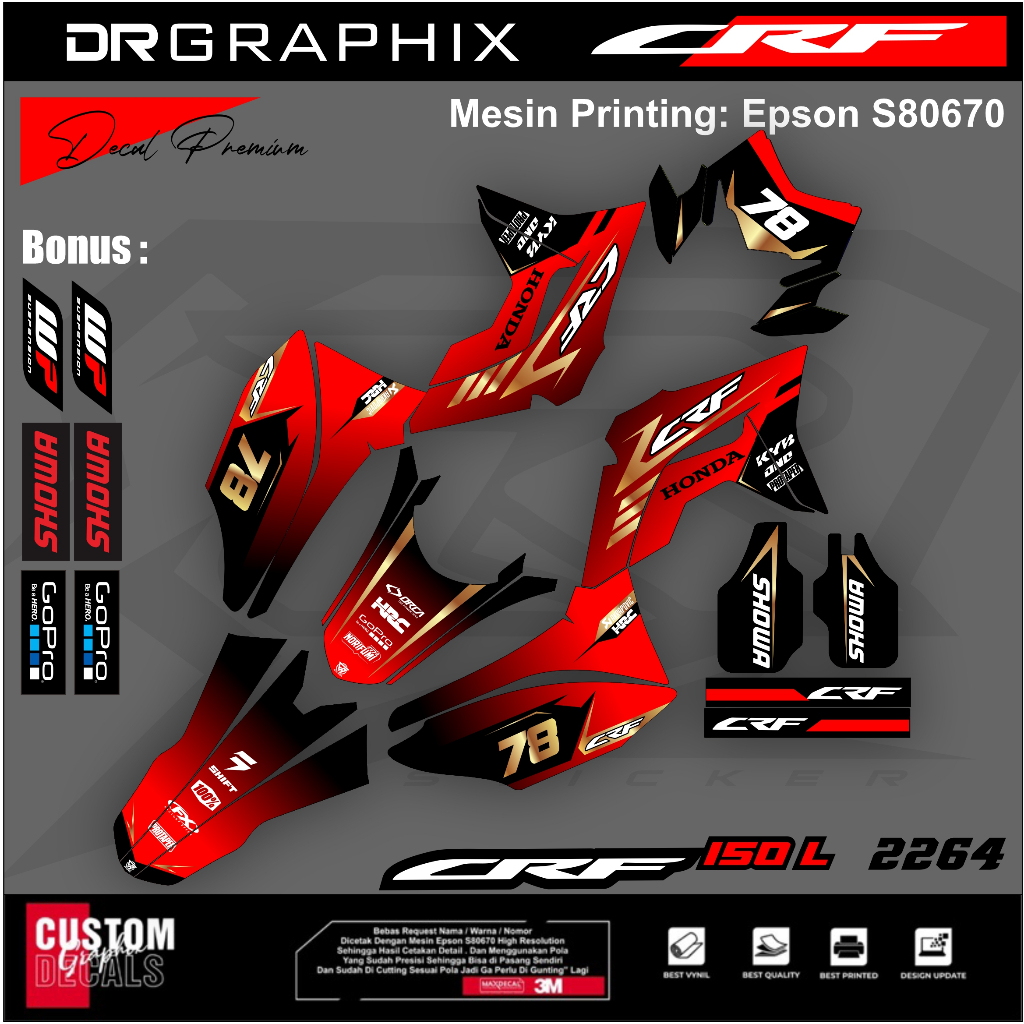 Jual CUSTOM DECALS CRF Supermoto/Motocross Red//Crf Hologram | Shopee ...