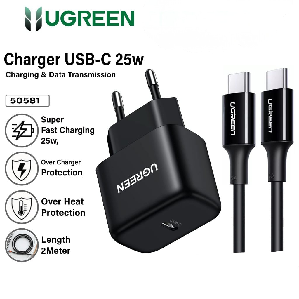 Jual UGREEN TRAVEL CHARGER TYPE C TO TYPE C 25 WATT 50581 FAST CHARGER ...
