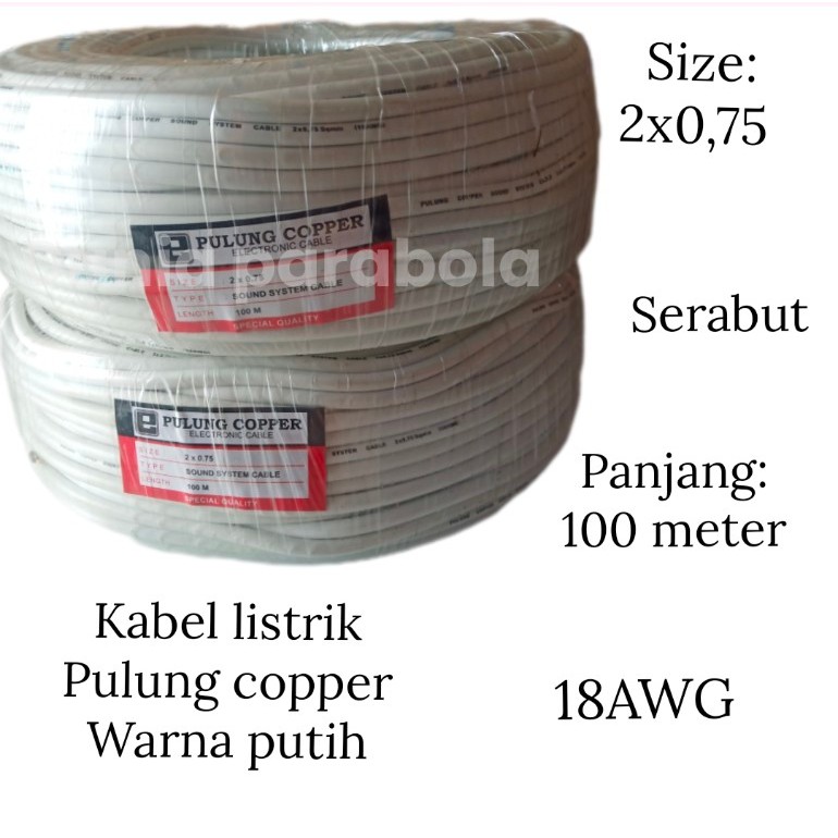 Jual Kabel listrik 2 x 075 mm serabut PER METER Kabel pulung Cooper ...
