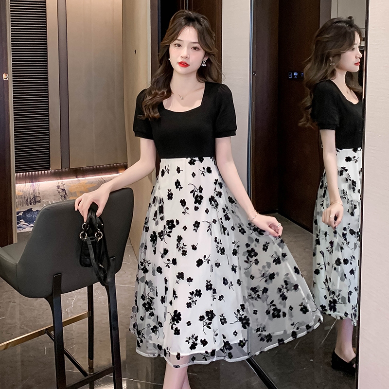 Jual baju pantai long black dress vintage puff sleeve dress 5xl elegant ...