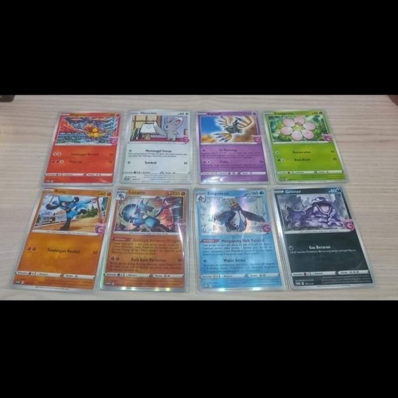 Jual fullset 8 kartu pokemon tcg indonesia promo gramedia lucario holo empoleon holo minccino ...