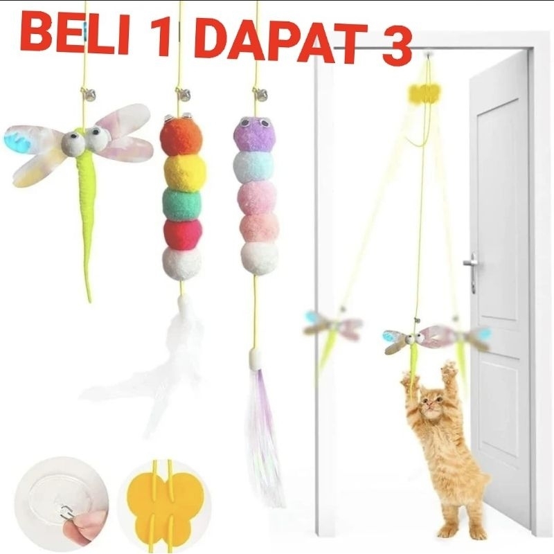 Jual Bonus B1G1 Mainan tali elastis gantung kucing lonceng umpan ulat ...