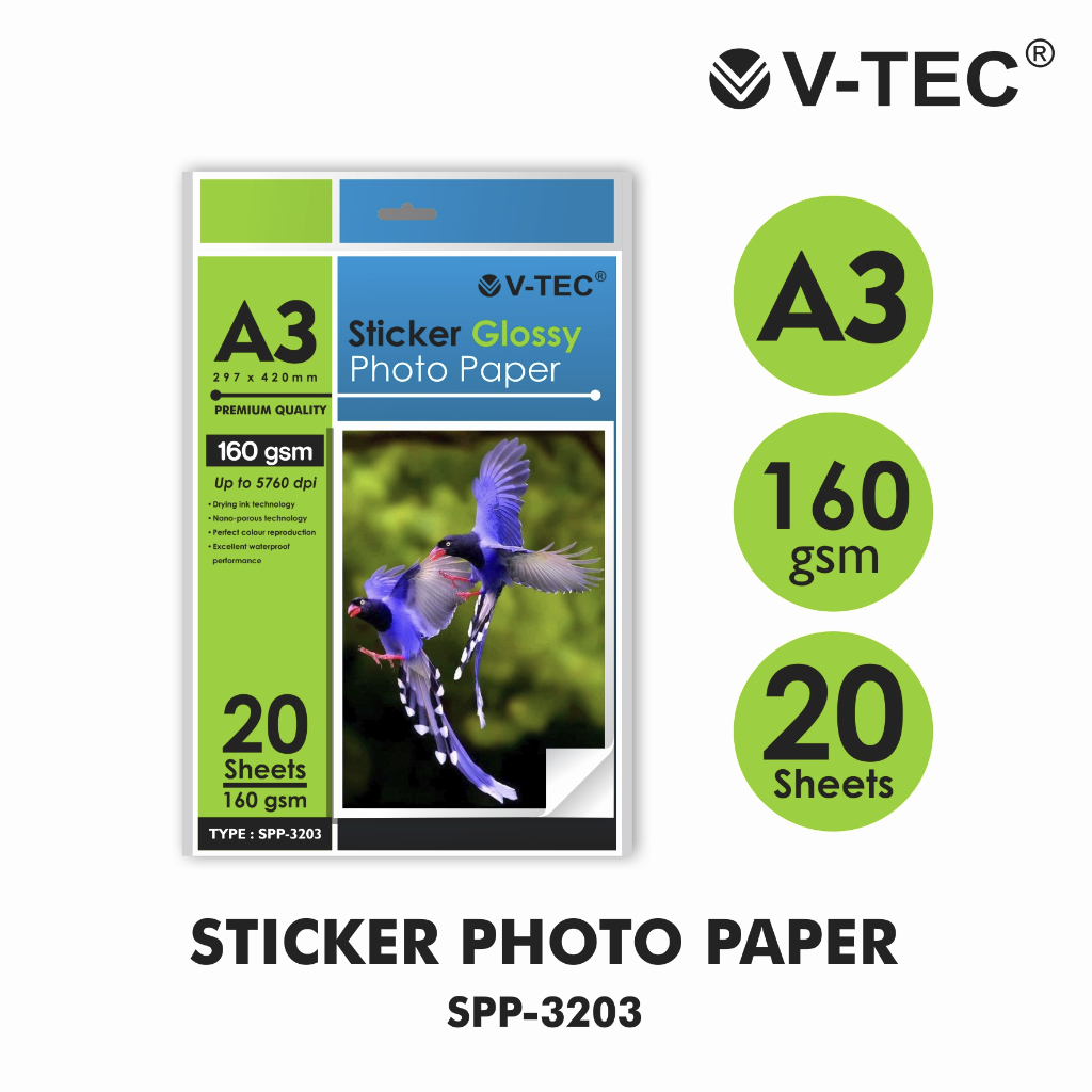 Jual Sticker Glossy V-TEC A3 160g 20's SPP-3203 ( Stiker Glossy Photo Paper 160 gsm ) | Shopee ...