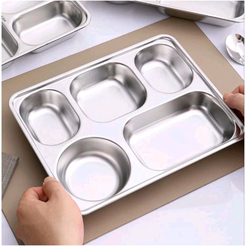 Jual Food Tray Piring Stainless Steel Lunch Box Set 5 Sekat Tebal ...