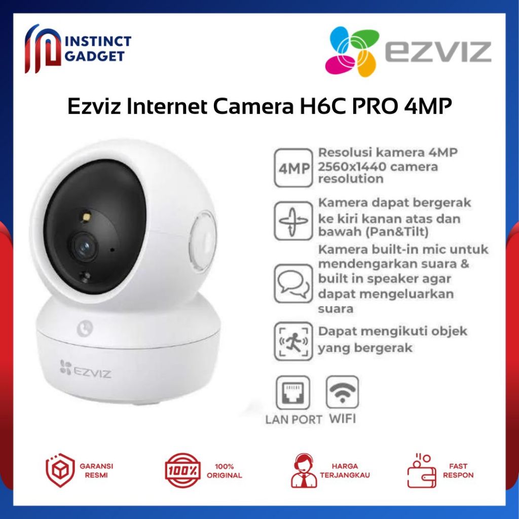 Jual Ezviz Pan & Tilt Internet IP Smart Camera CCTV H6C PRO 4MP 2K ...