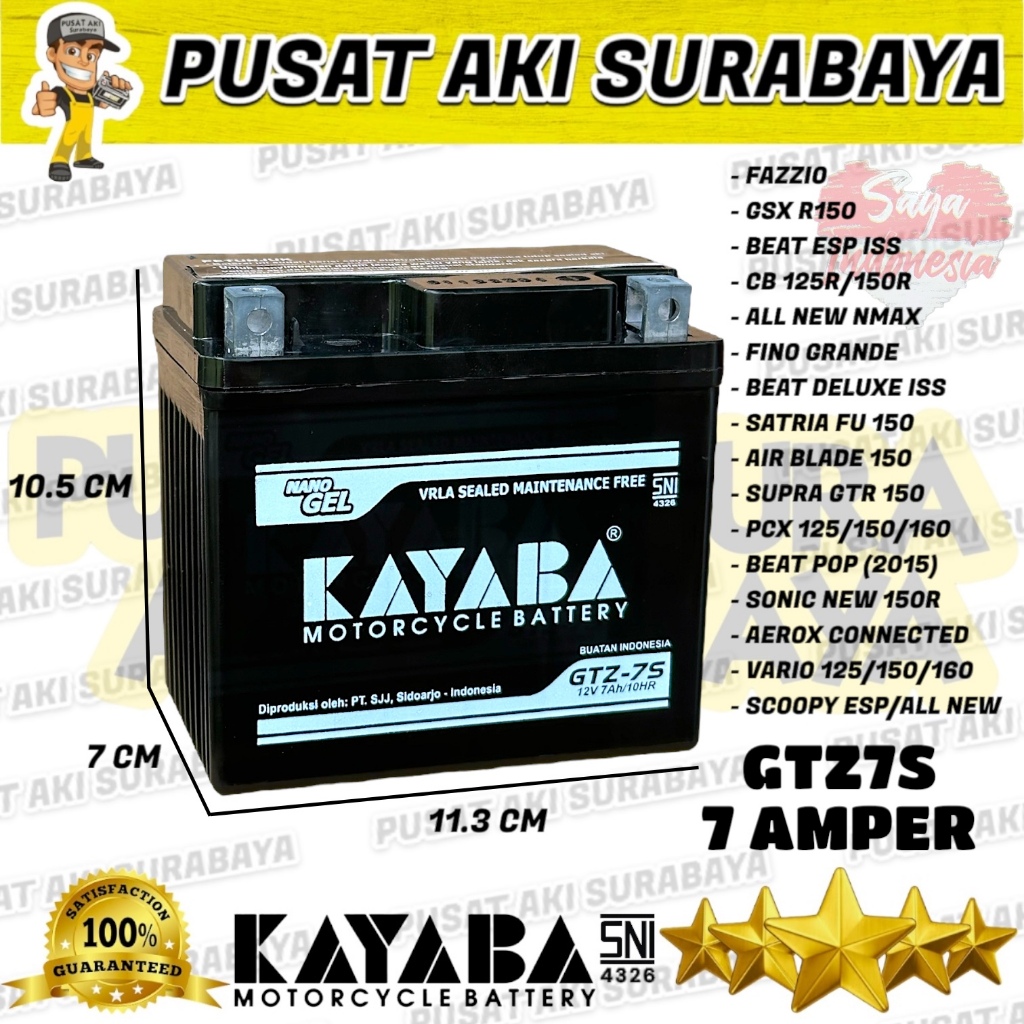 Jual KAYABA GTZ7S 7 AMPER ORIGINAL ACCU DRYPLUS GTZ7S GEL KERING AKI ...