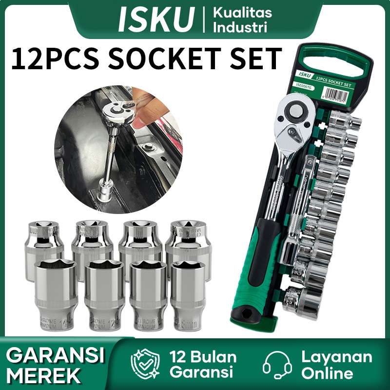 Jual ISKU Kunci Shock Set 12 Pcs Kunci Sok Set Ratchet 1/2 Inch Mata ...