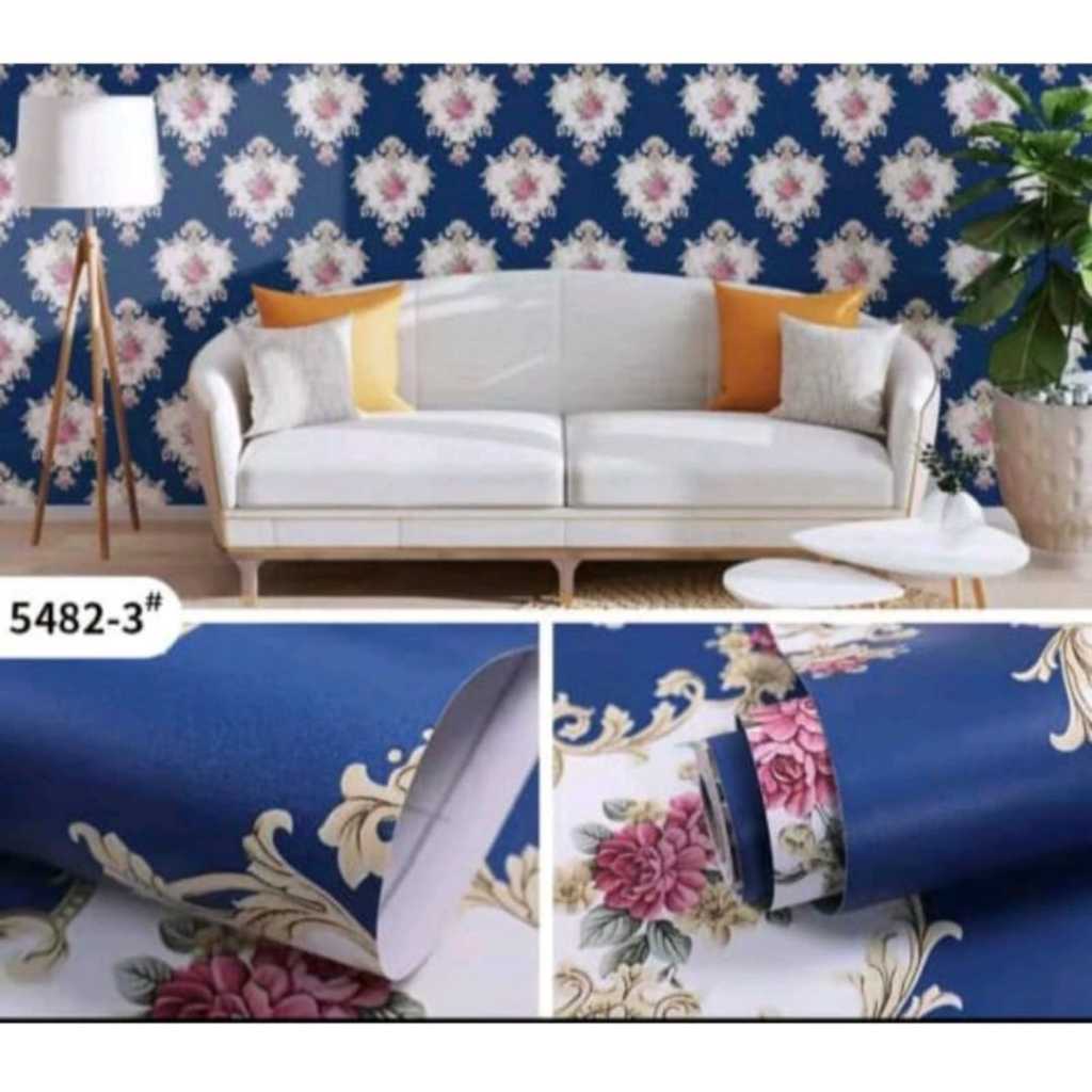 Jual Wallpaper Dinding 45CM x 8-10M // Hijau Bunga Batik Garis Emboss 3D Terbaik Termurah ...