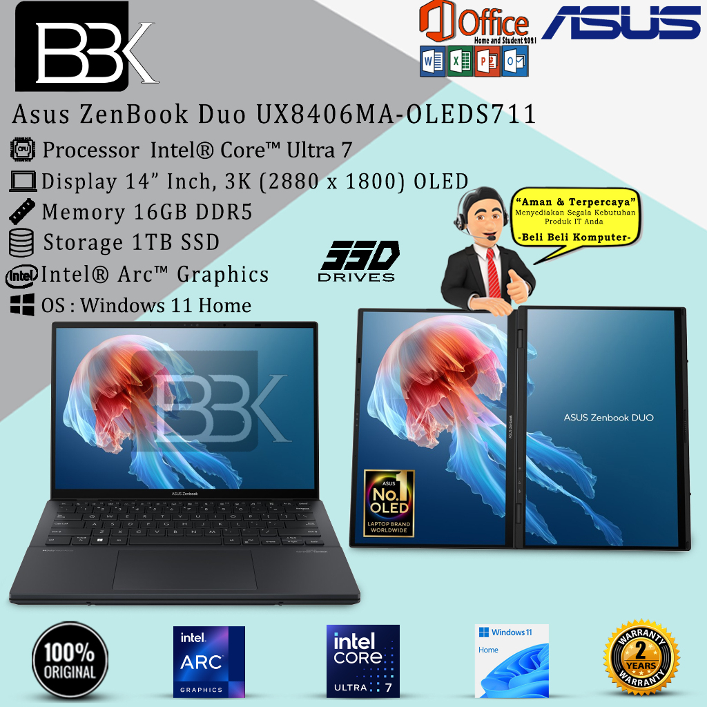 Jual ASUS Zenbook Duo UX8406MA-OLEDS711 Intel Ultra 7 16GB 1TB SSD W11H ...