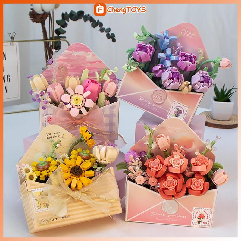 Jual FChengTOYS Bricks Bunga Seri Surat Cinta Balok Susun Bunga Buket ...