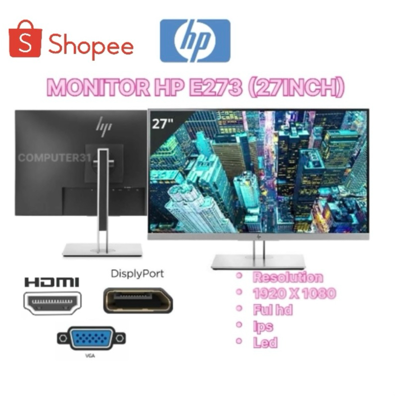 Jual Monitor hp e273 (27inch) framless full hd muluss seperti baru ...