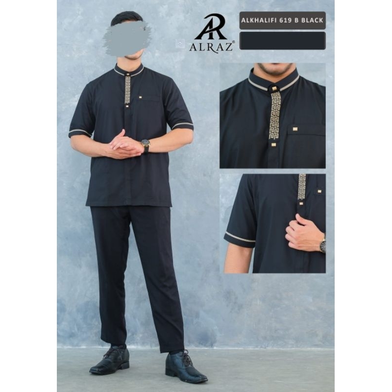 Jual Koko Alraz Model Alkhalifi Hitam Premium/Lengan Pendek/Koko Hitam ...