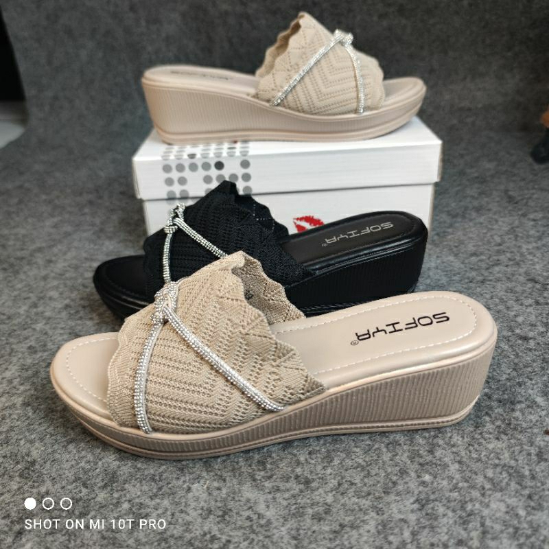 Jual [BISA COD] SOFIYA ORI 7977 8 WEDGES RAJUT 5CM / SENDAL WEDGES ...