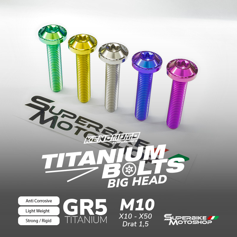 Jual KENDMOTO BAUT TITANIUM BIG HEAD M10 1,5 DRAT KASAR | Shopee Indonesia