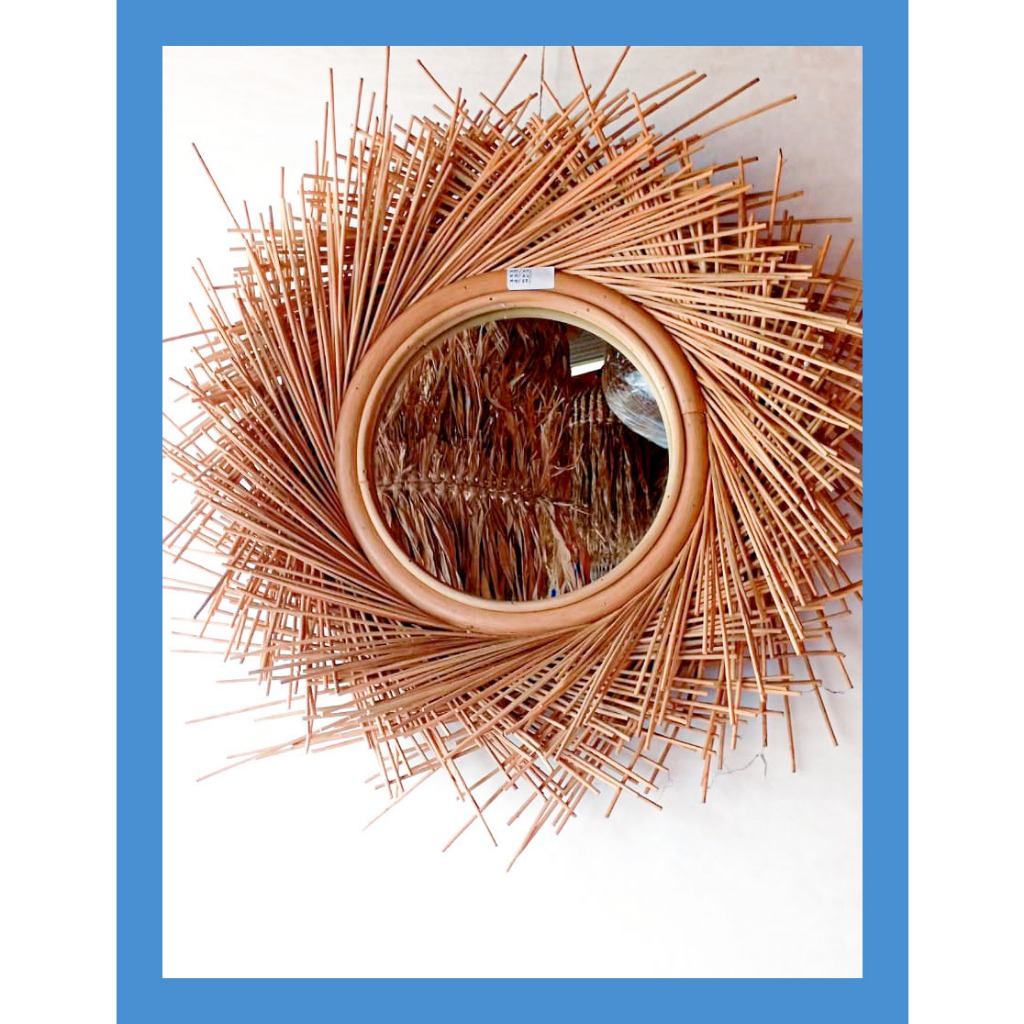 Jual cermin rotan model kribo / cermin rotan estetik / cermin kayu ...