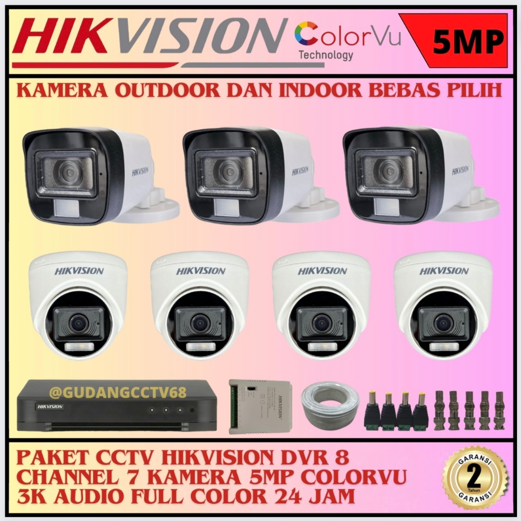 Jual Paket CCTV HIKVISION 8 Channel 7 Camera HIKVISION 5MP Colorvu 3K ...