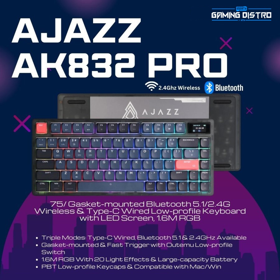 Jual Keyboard Mechanical Ajazz AK832 PRO LED Screen LowProfile 3 ...