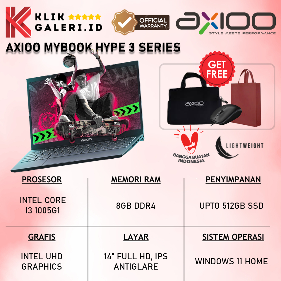 Jual LAPTOP AXIOO MYBOOK HYPE 3 INTEL CORE i3 RAM 8GB 512GB LAYAR 14 INCH FHD IPS GARANSI RESMI ...