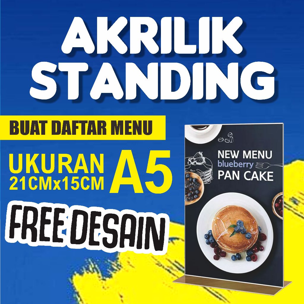 Jual CETAK DAFTAR MENU STAND AKRILIK A5 FREE DESAIN | Shopee Indonesia